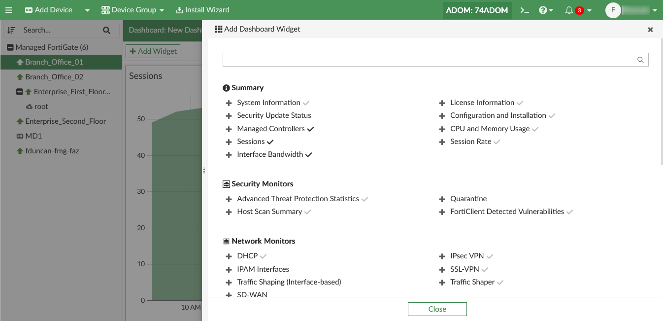 Adding widgets to dashboards | FortiManager 7.6.3 | Fortinet Document Library